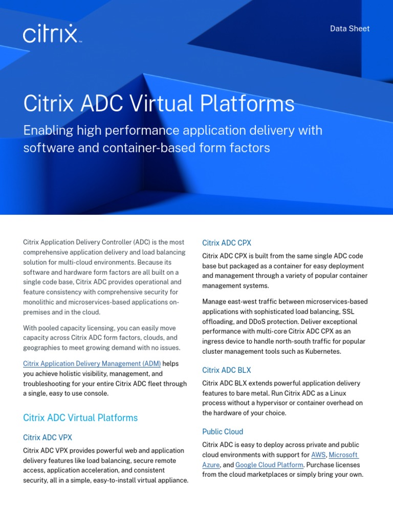 Citrix Adc Virtual Platforms | PDF | Cloud Computing | Citrix Systems
