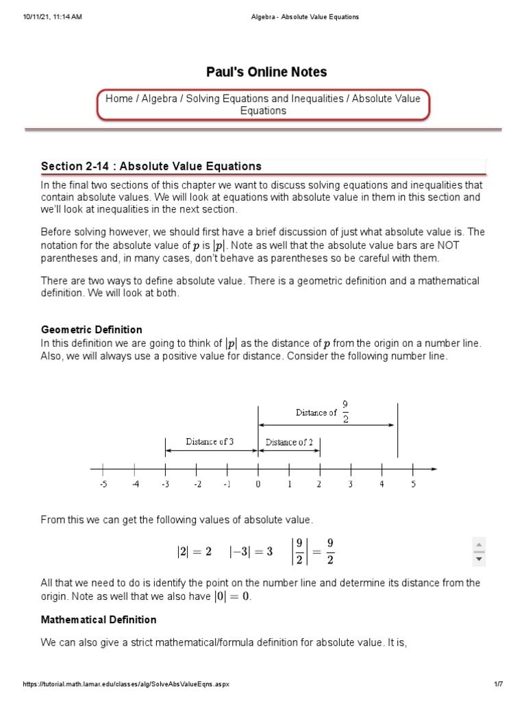 Algebra - Absolute Value Equations | PDF | Equations | Algebra