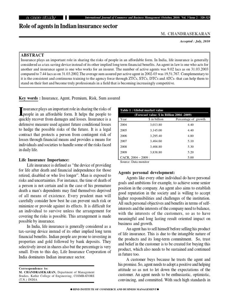 Role of Agents in Indian Insurance Sector: A Case Study | PDF ...