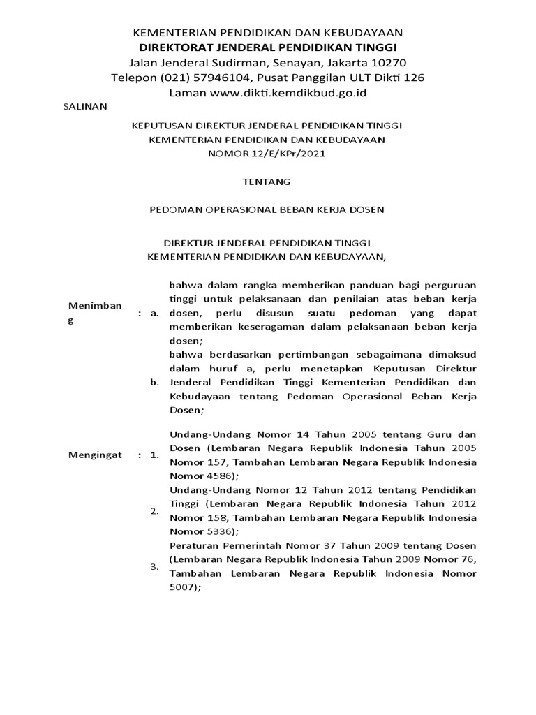 Salinan Kepdirjendikti Tentang PO BKD Tahun 2021 (UPDATED) | PDF