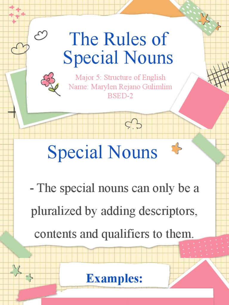 Rules in Special Nouns. Major 5 and 9. Module 2 | PDF