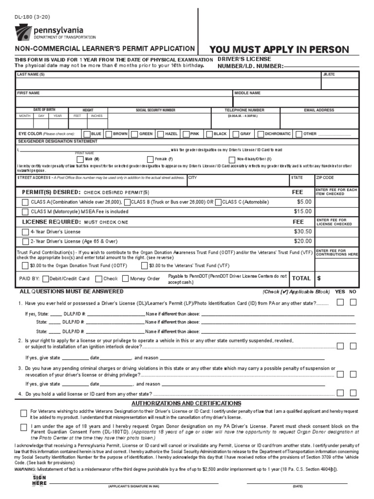 You Must Apply in Person: Non-Commercial Learner'S Permit Application ...