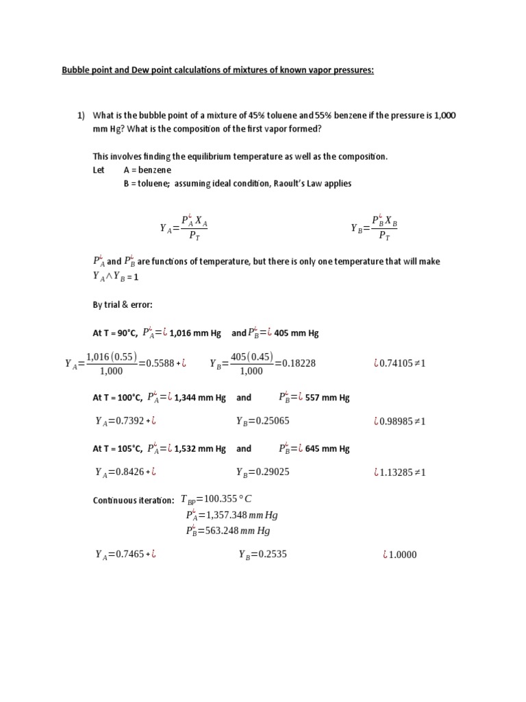 Bubble Point and Dew Point Calculations of Mixtures of Known Vapor Pressures | PDF | Physical ...