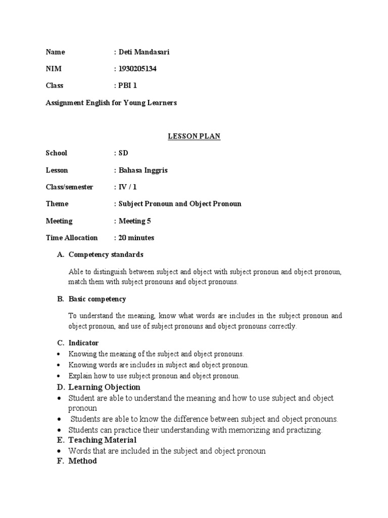 Lesson Plan EYL | PDF | Lesson Plan | Teachers