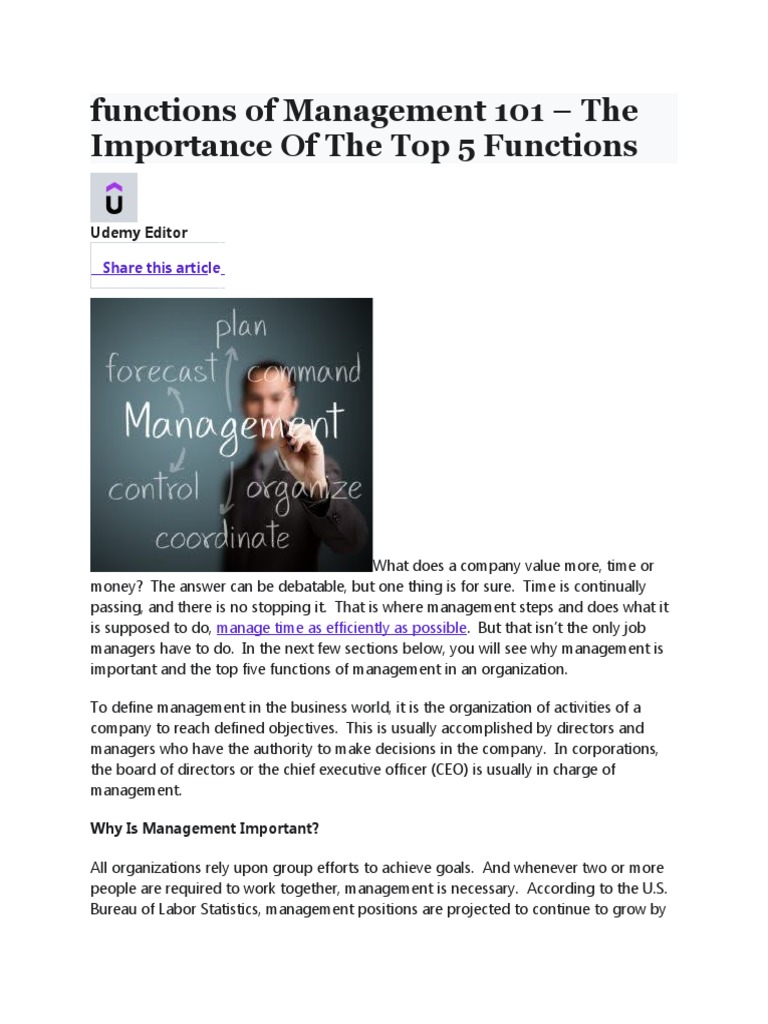 Functions of Management 101 | PDF | Human Resources | Goal