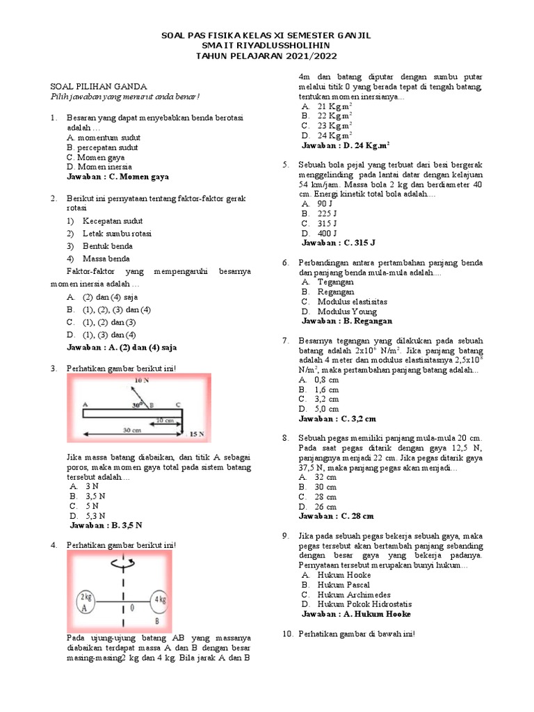 SOAL PAS FISIKA KELAS XI SEMESTER GANJIL | PDF