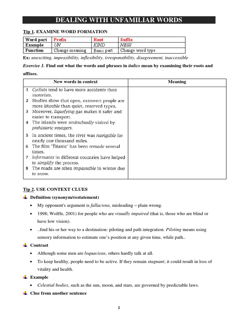 Dealing With Unfamiliar Words - Ss | Descargar gratis PDF | Cognition ...