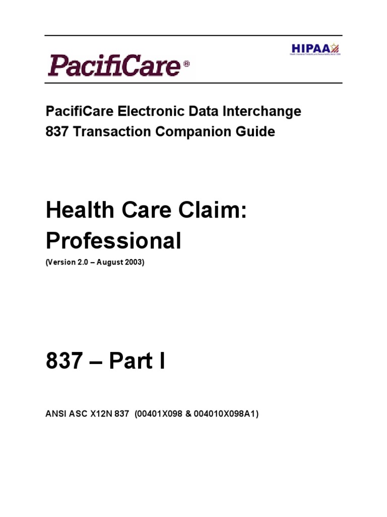837 Prof. Comp Guide v2 Part I | PDF | Health Insurance Portability And ...