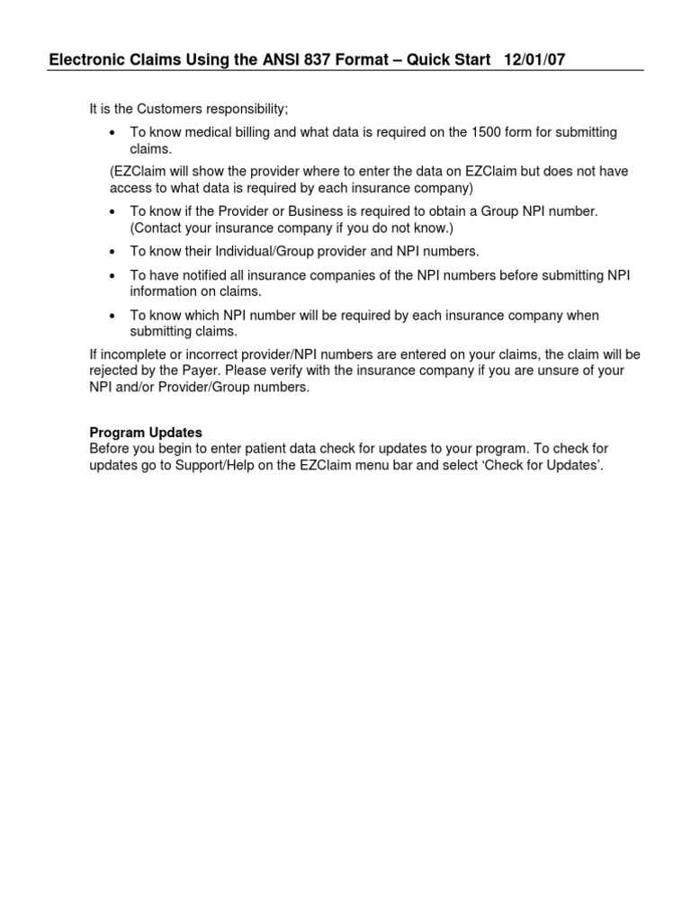 Quick Start Guide to ANSI 837 Claims | PDF | Software | Computing