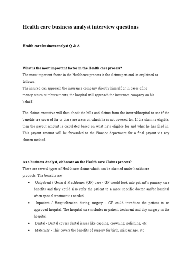Healthcare Analyst Interview Q&A | PDF