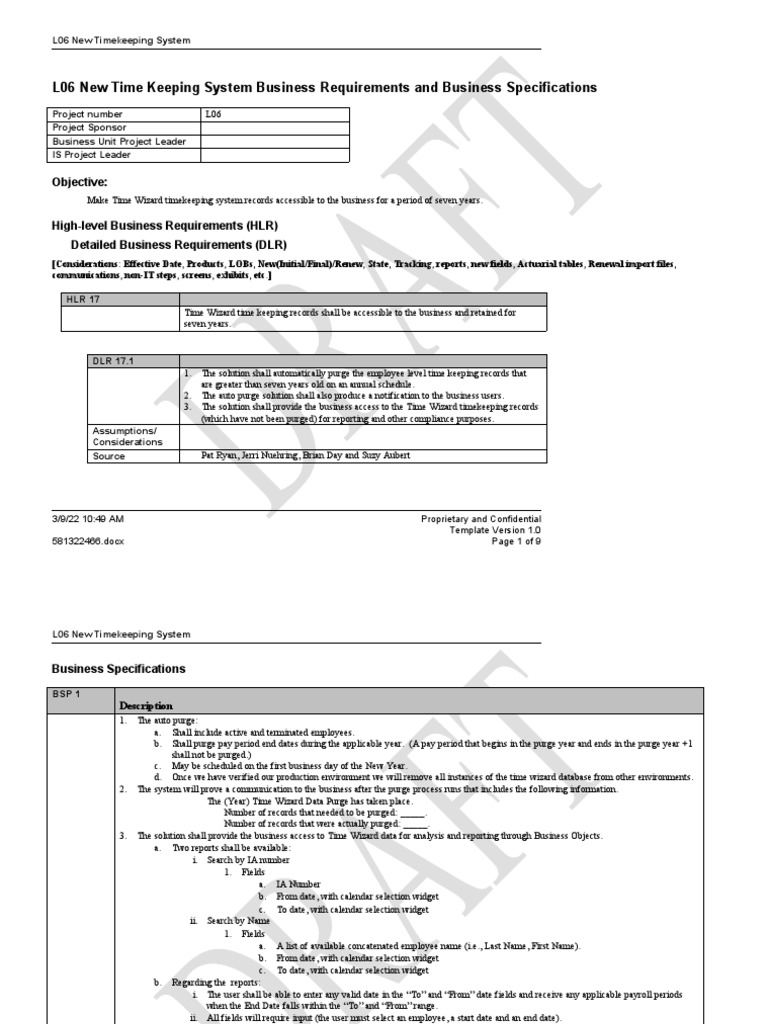 L06 New Time Keeping System Business Requirements and Business Specifications | PDF | Databases ...