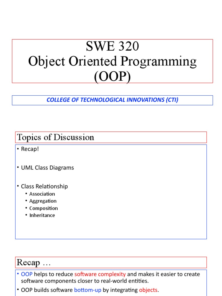 SWE 320 Object Oriented Programming (OOP) : College of Technological Innovations (Cti) | PDF ...