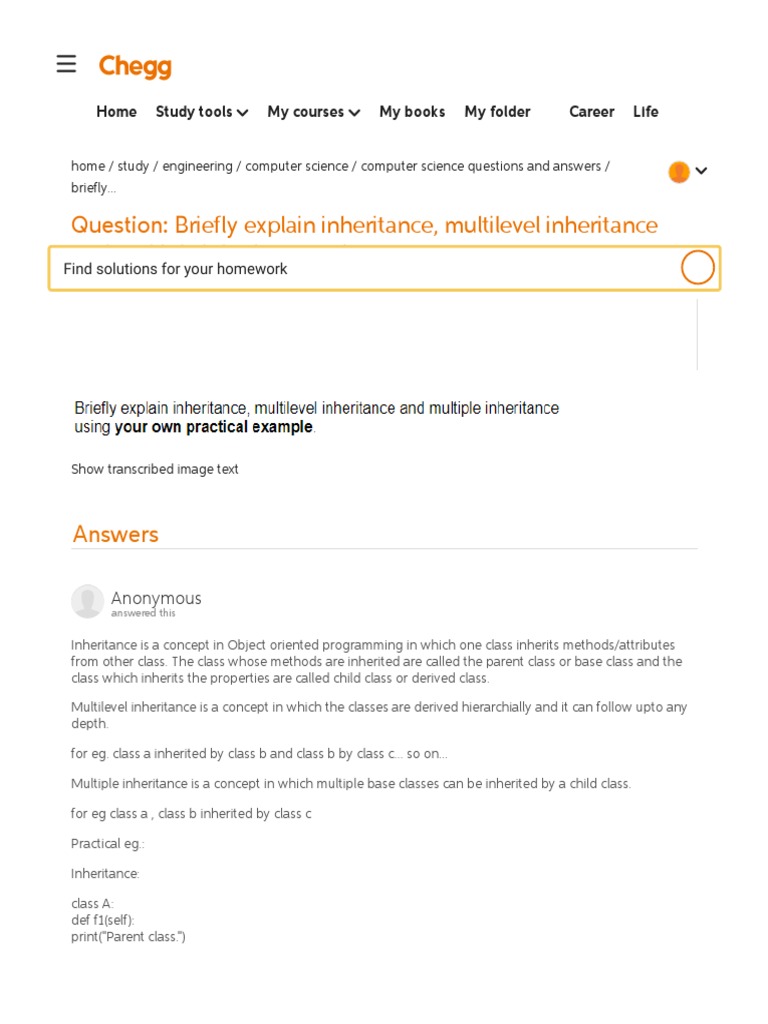 Briefly Explain Inheritance, Multilevel Inheritanc... | PDF | Inheritance (Object Oriented ...