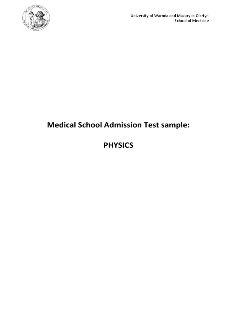 Medical School Admission Test Sample Physics | PDF