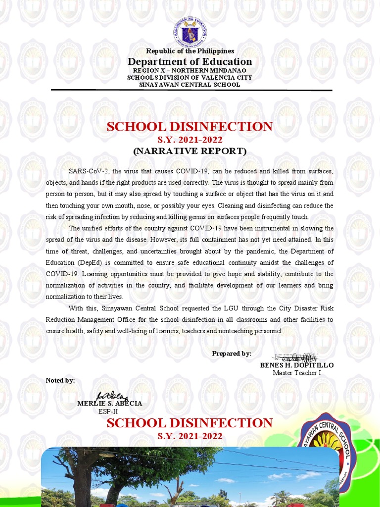 Narrative Report - School Disinfection | PDF | Disinfectant | Virus