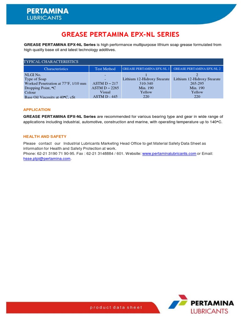PERTAMINA - GREASE - EPX-NL SERIES (English Version) | PDF