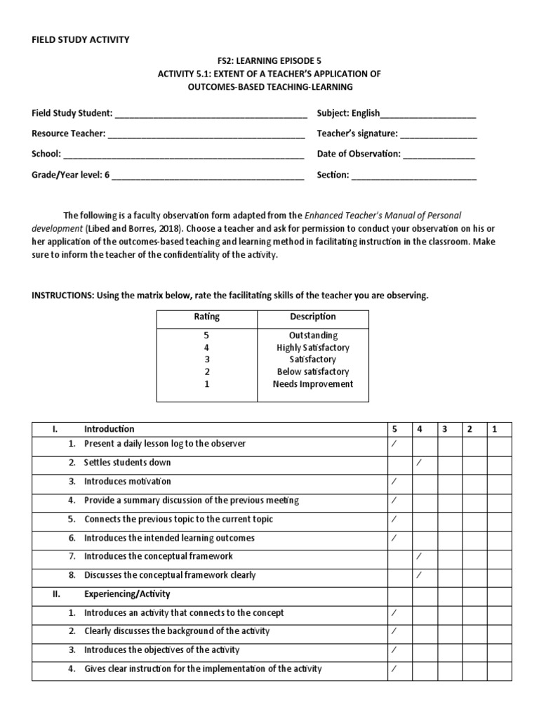 2 Field Study Activities 5 | PDF | Educational Assessment | Teachers