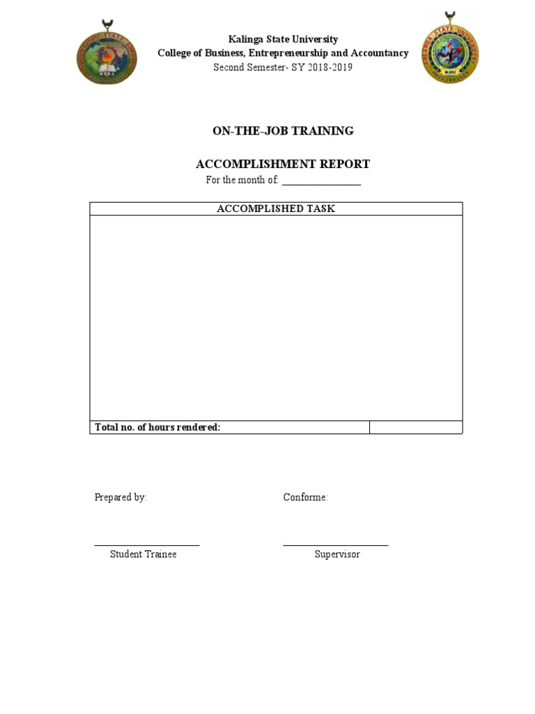 On-The-Job Training Accomplishment Report: Second Semester-SY 2018-2019 ...