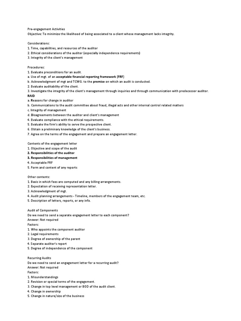 Pre-Engagement Activities | PDF | Audit | Internal Control