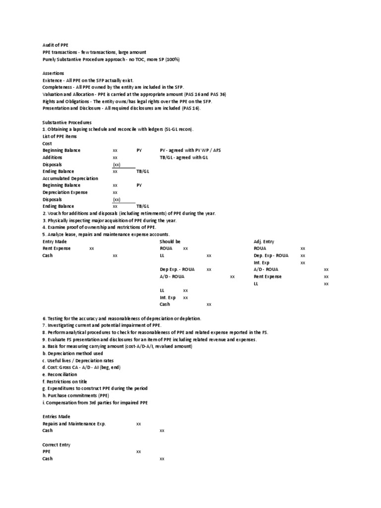 Audit Procedures for PPE Assertions | PDF | Depreciation | Expense