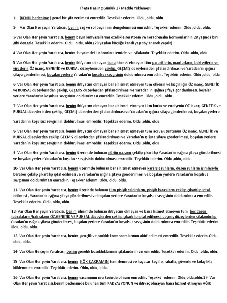 THETA HEALİN 17 Madde Günlük Yükleme | PDF