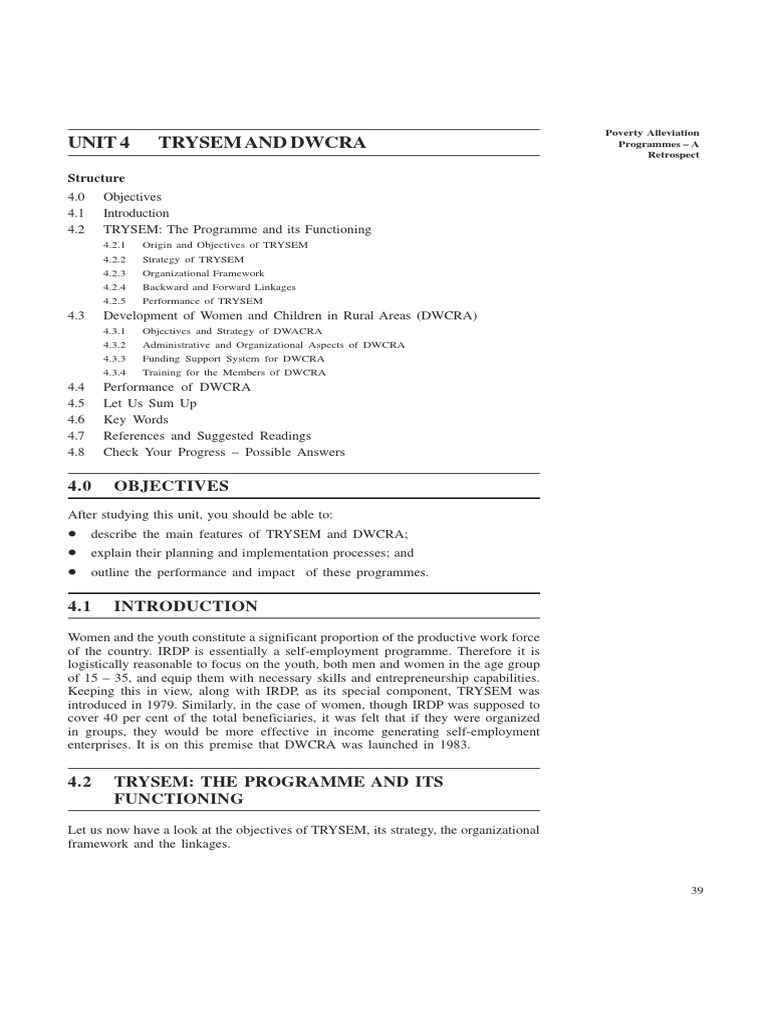 Unit-4 TRYSEM and DWCRA | PDF | Employment | Poverty