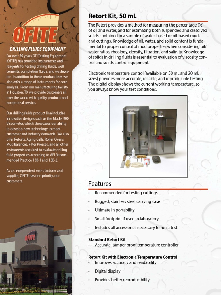 Retort Kit, 50 ML: Drilling Fluids Equipment | PDF | Water | Chemistry