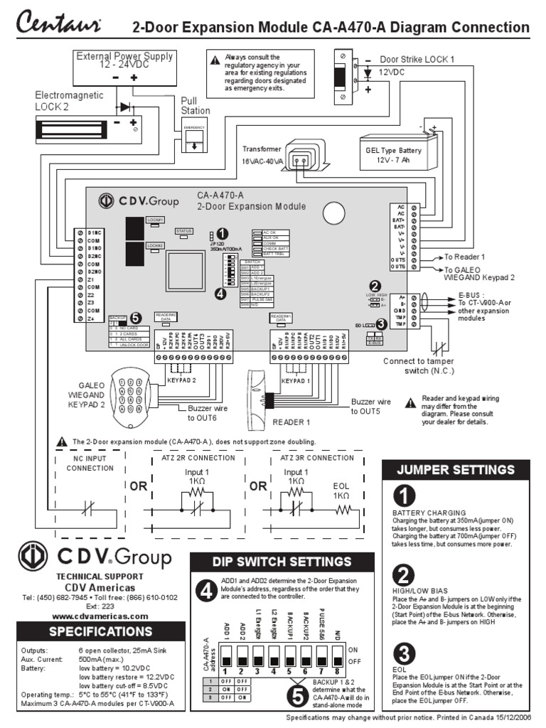 2-Door Expansion Module Ca-A470-A Diagram Connection: Jumper Settings ...