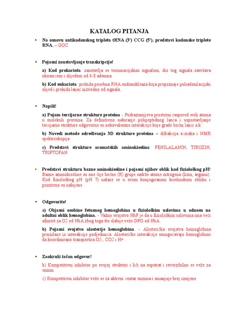 Biohemija 1 Parcijala | PDF