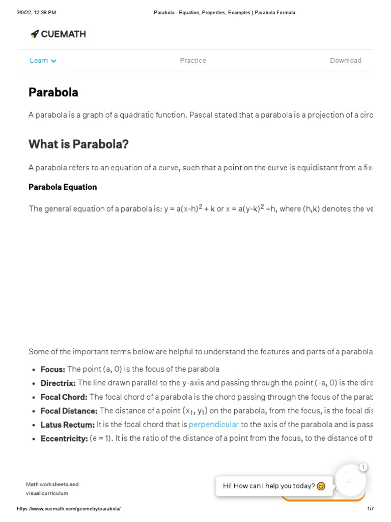 Parabola - Equation, Properties, Examples - Parabola Formula | PDF ...