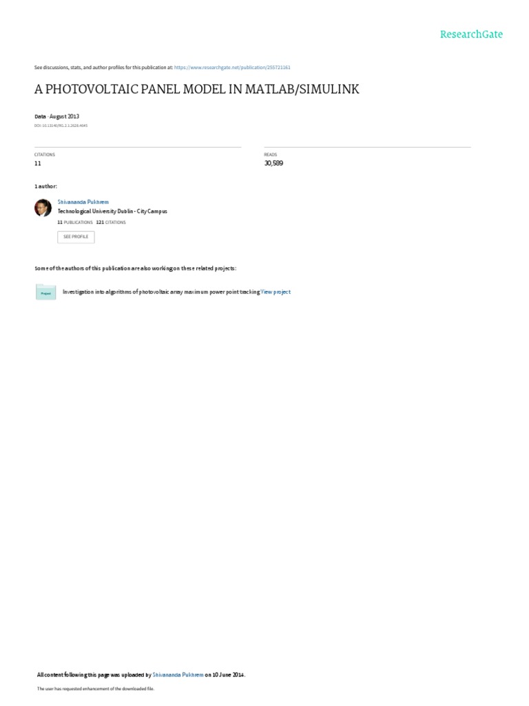 Photovoltaic Panel Model in MATLAB | PDF | Photovoltaics | Solar Cell