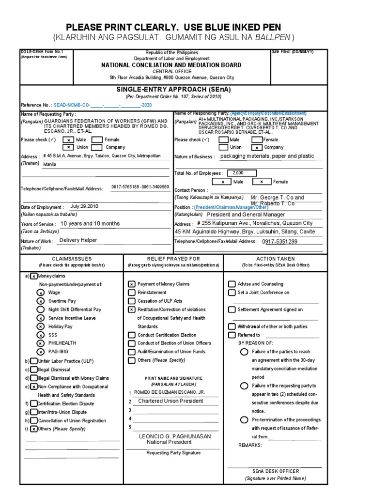 Dole Sena Form 1 | PDF | Labor