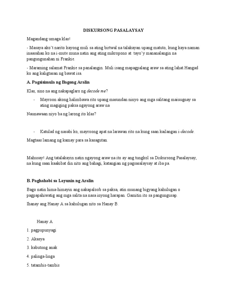 Diskursong Pasalaysay | PDF