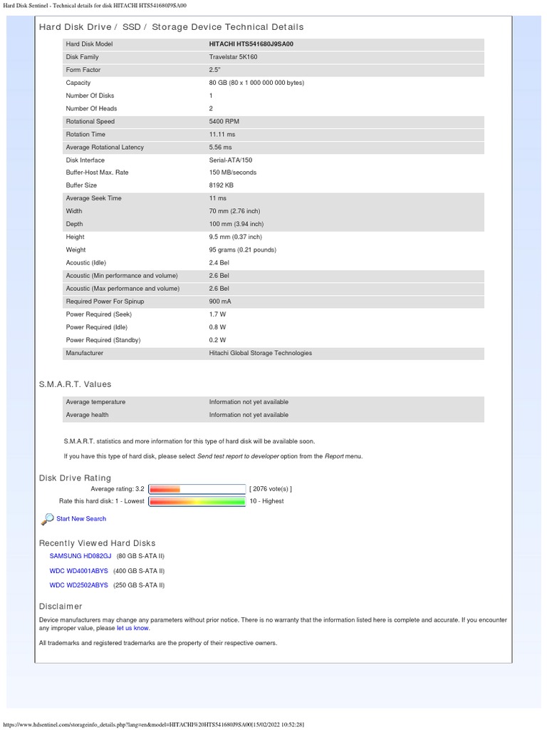 HITACHI HTS541680J9SA00 Specs | PDF | Hard Disk Drive | Information Age