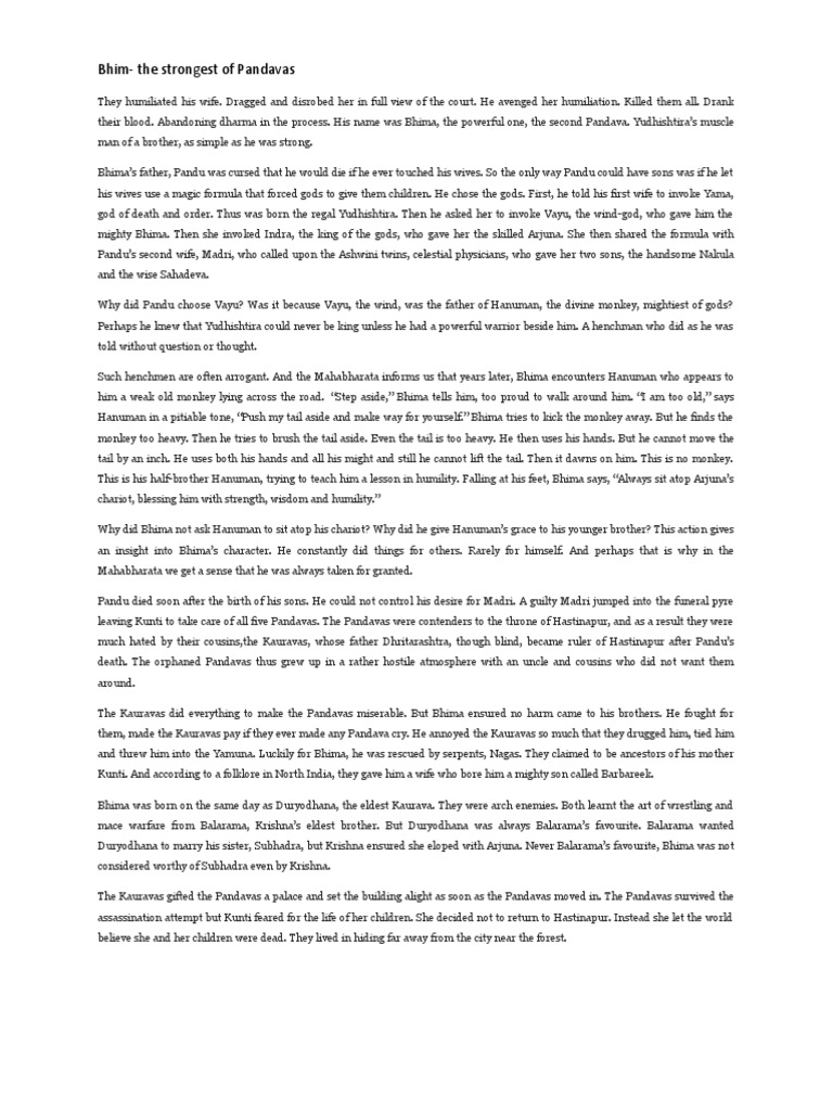 Bhim-The Strongest of Pandavas | PDF | Mahabharata | Ancient Indian ...