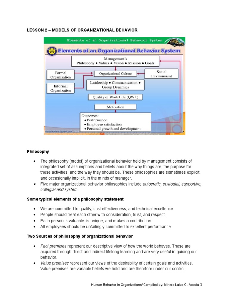 Lesson 2 - Models of Organizational Behavior: Collegial and System ...