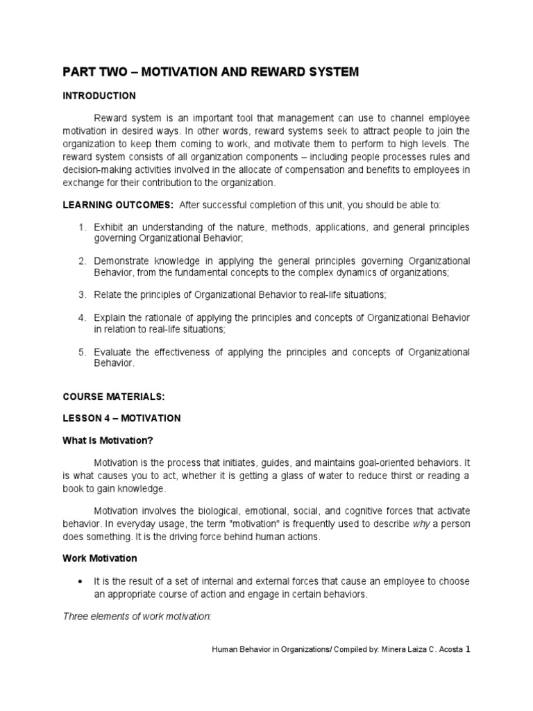 Part Two - Motivation and Reward System: Three Elements of Work ...