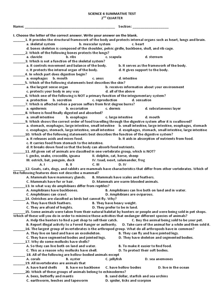 SCIENCE 6 2nd Quarter Summative Test | PDF