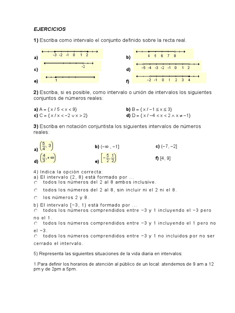EJERCICIOS Intervalos | PDF | Intervalo (Matemáticas)
