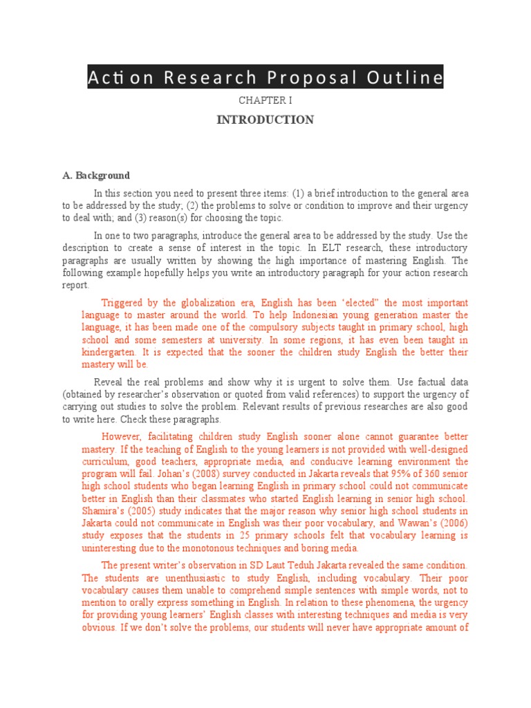 Action Research Proposal Outline | PDF | English As A Second Or Foreign ...