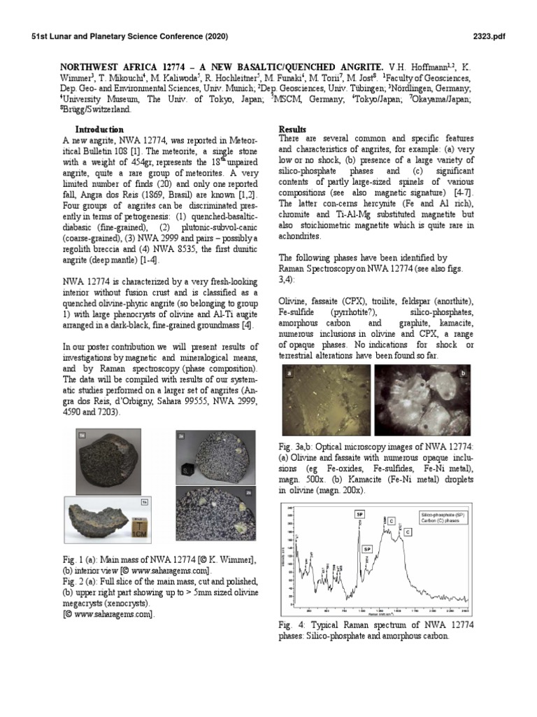 Northwest Africa 12774 - A New Basaltic/Quenched Angrite. V.H. Hoffmann ...