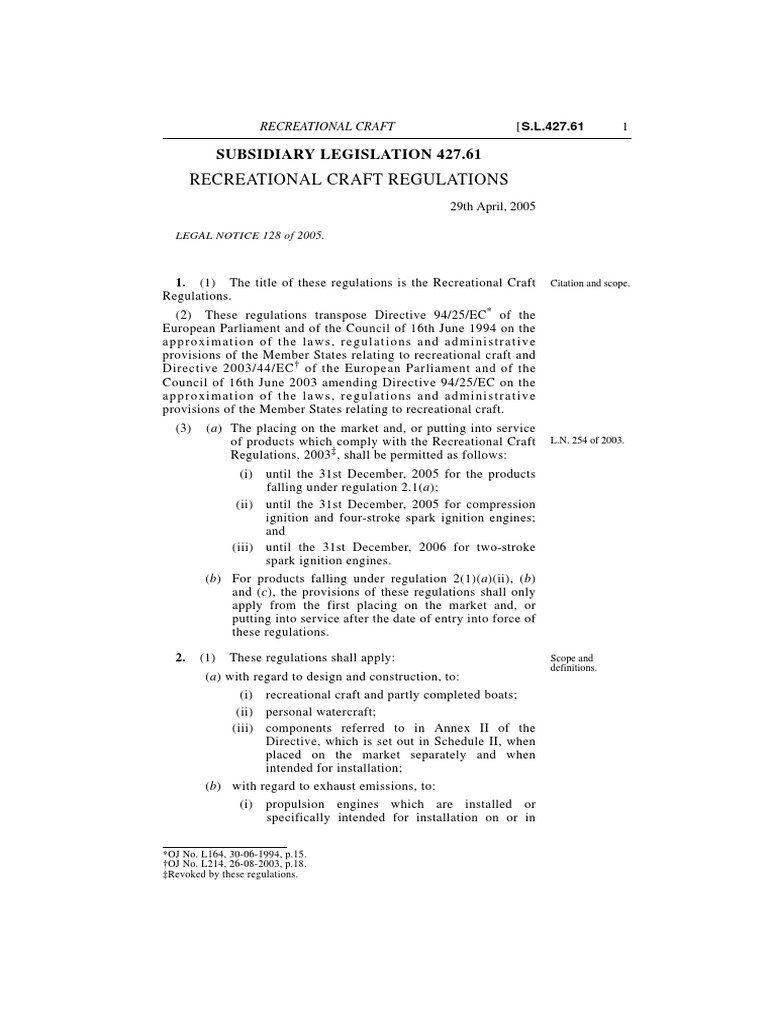 Recreational Crafts Regulations | PDF