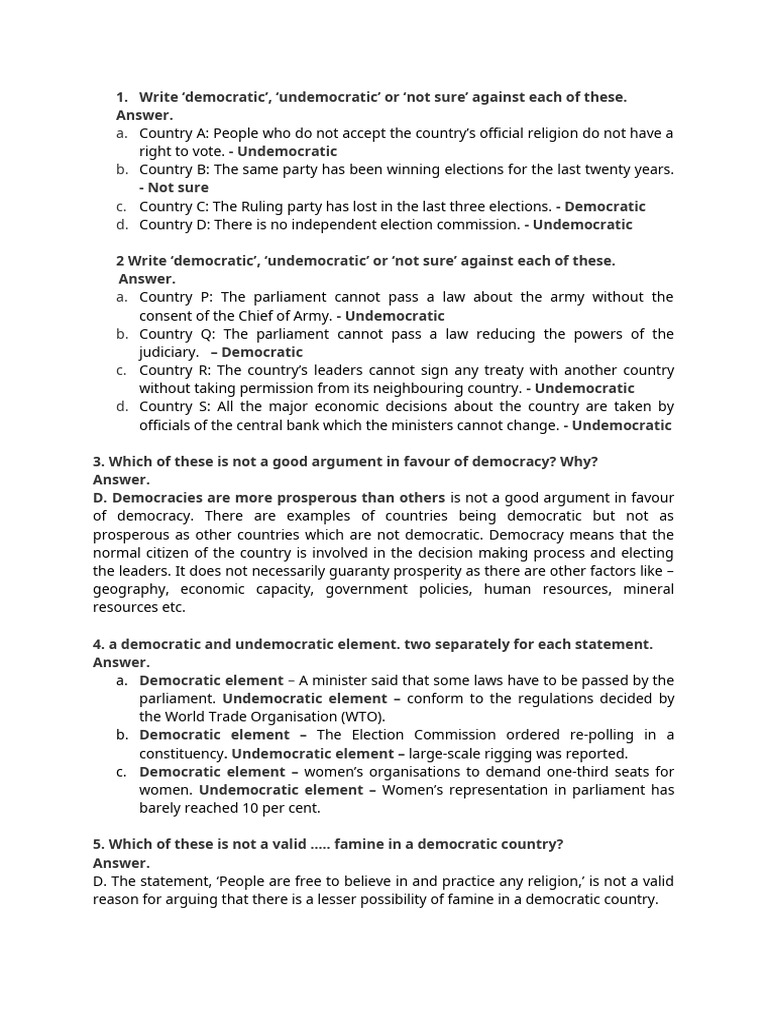 A. - Undemocratic B. C. - Democratic D. - Undemocratic | PDF ...