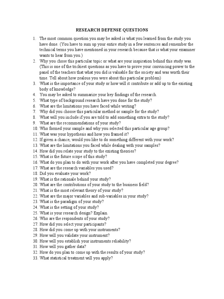 Essential Research Defense Questions | PDF | Analysis | Methodology