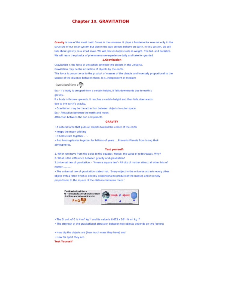 Class 9 Gravitation Notes | PDF | Buoyancy | Gravity