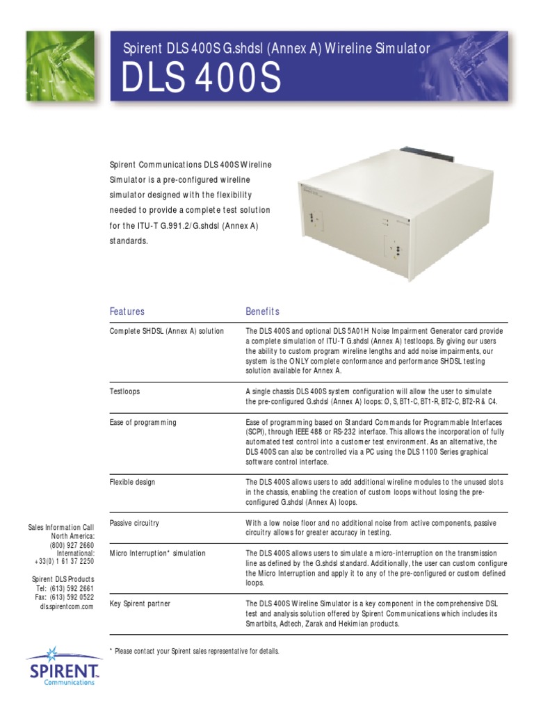 DLS 400S: Spirent DLS 400S G.SHDSL (Annex A) Wireline Simulator | PDF ...