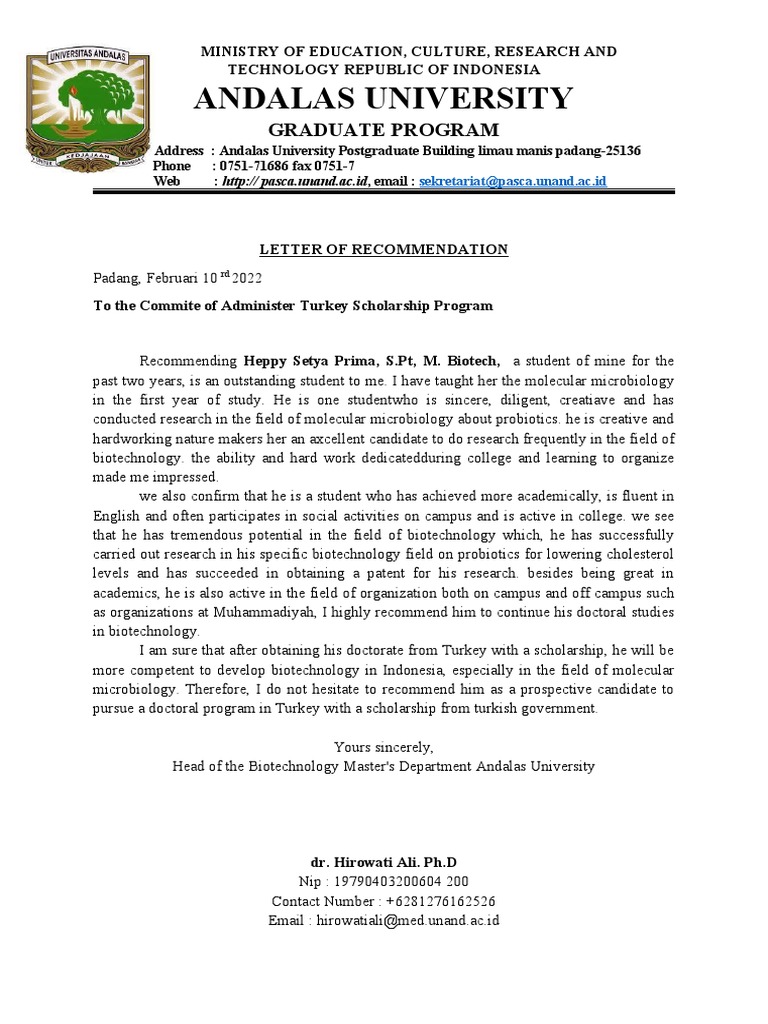 Letter of Recommendation | PDF | Doctor Of Philosophy | Postgraduate ...