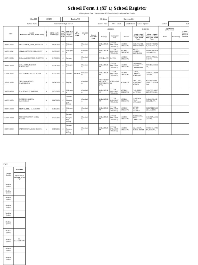 SF1 - 2021 - Grade 8 (Year II) - JUSTICE | Download Free PDF ...