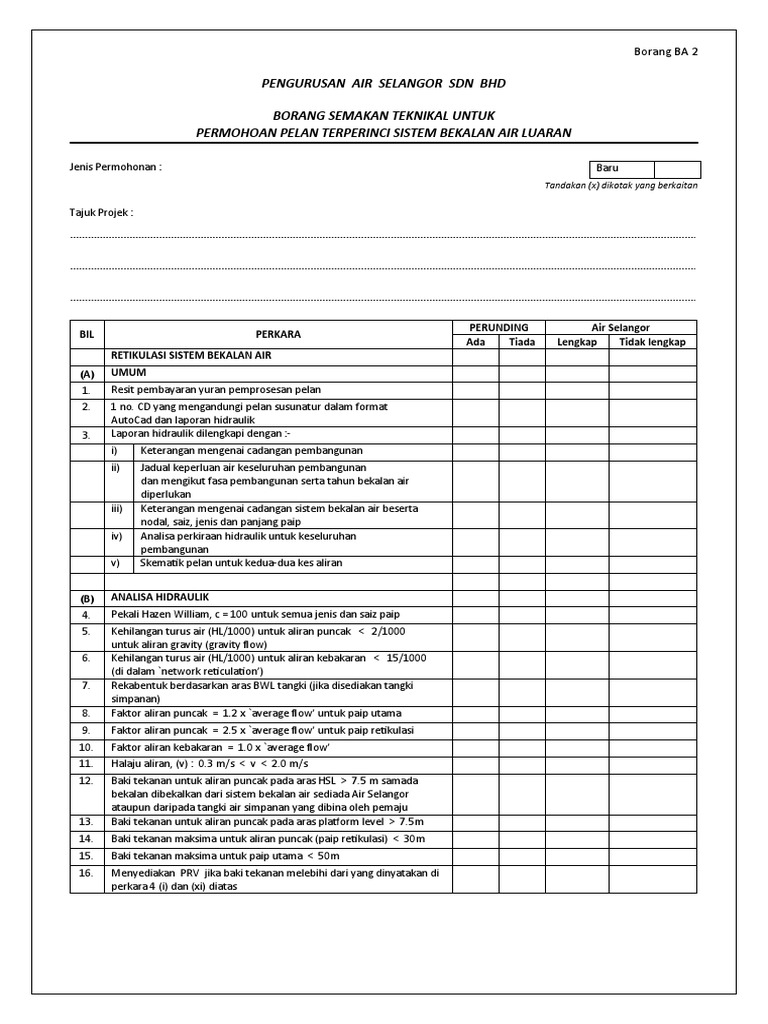 Air Selangor (Borang BA 2) | PDF
