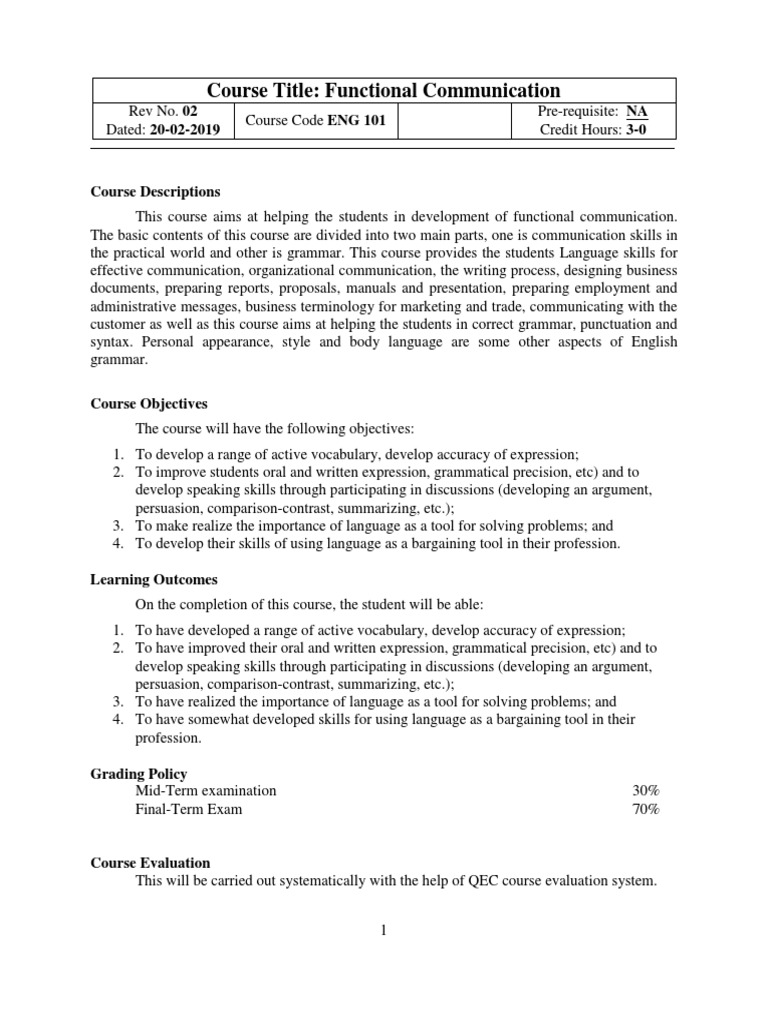 Functional Communication Skills Course | PDF | Communication | Grammar